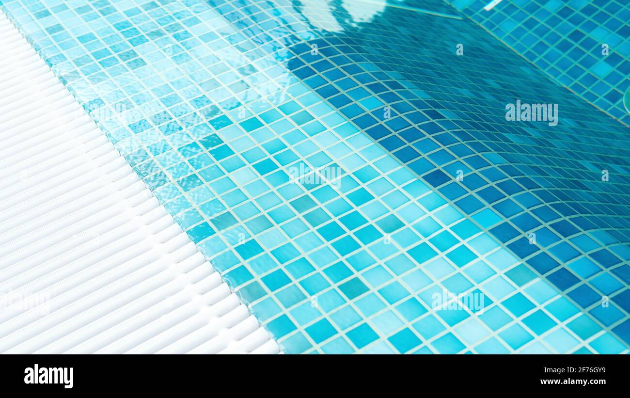 Swimming pool top view close-up. Pool water surface background with ...