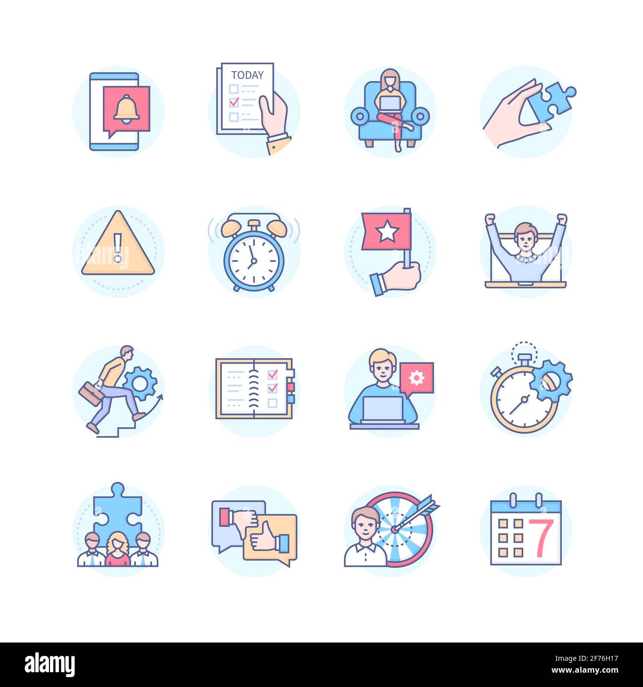 Planning mobile app - line design style icons set. Task management idea ...