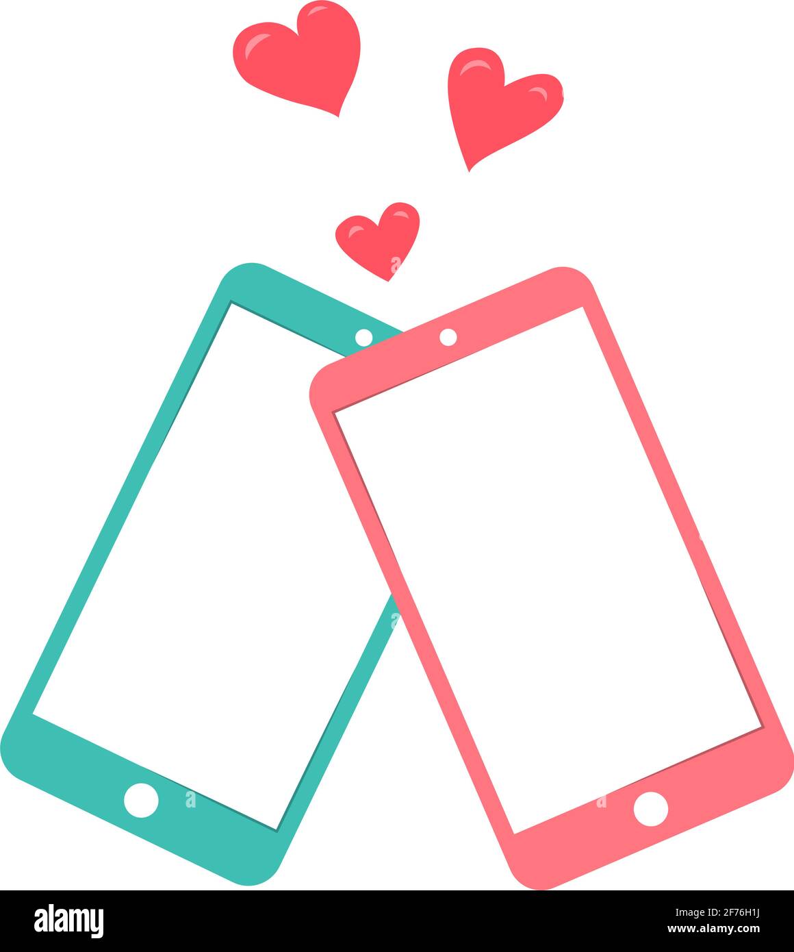Two smartphones with hearts in love. Distant romantic relationships ...
