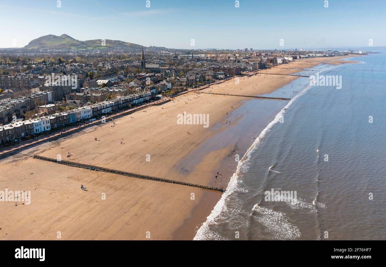 Aerial view of Portobello beach in Portobello, Edinburgh, Scotland, UK ...