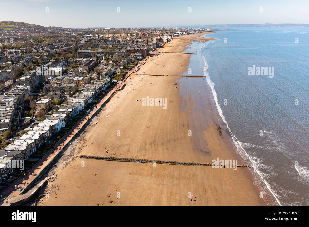 Aerial view of Portobello beach in Portobello, Edinburgh, Scotland, UK ...