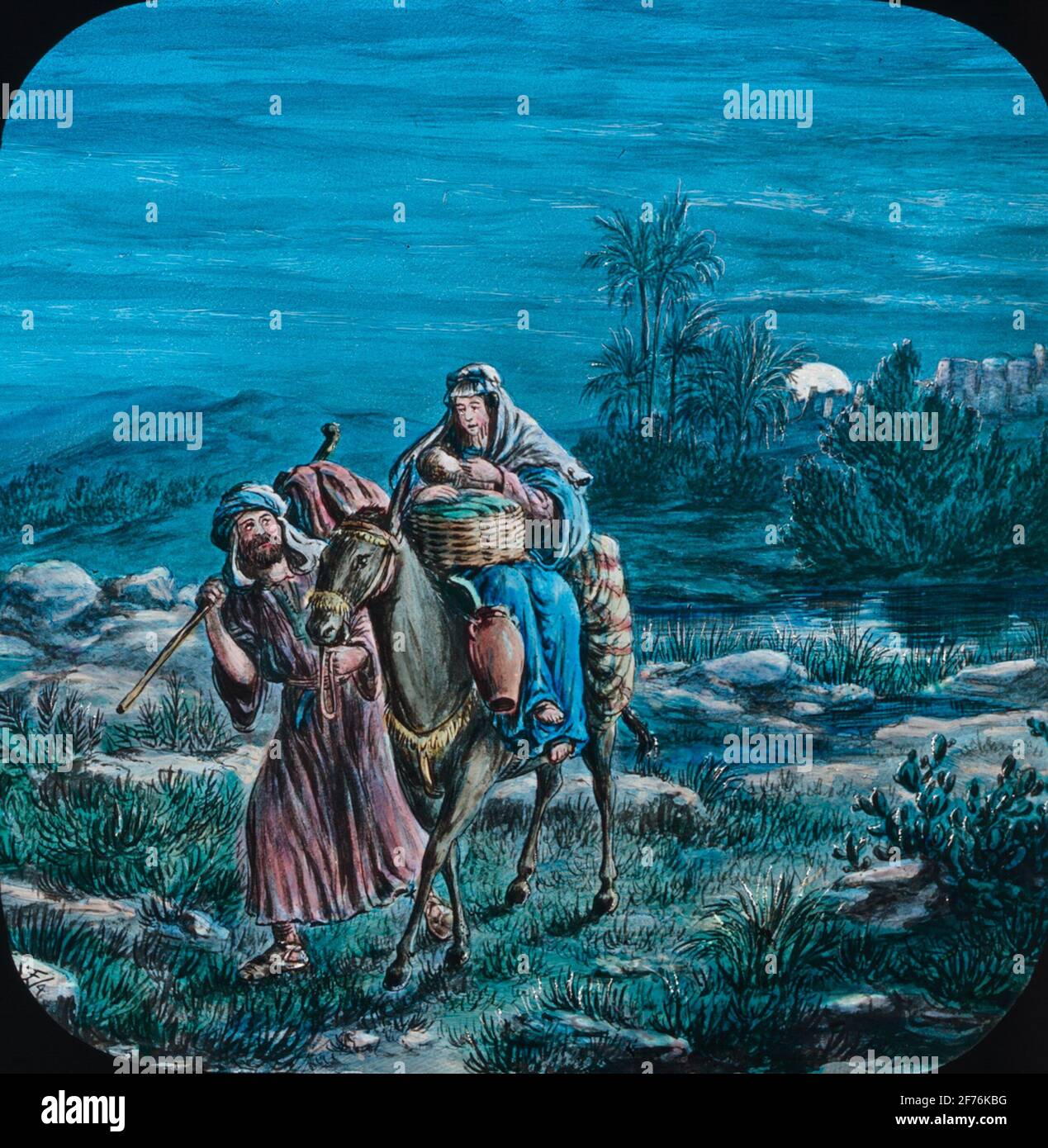 Colored skiolet icon image with religious theme. Joseph and Maria ...