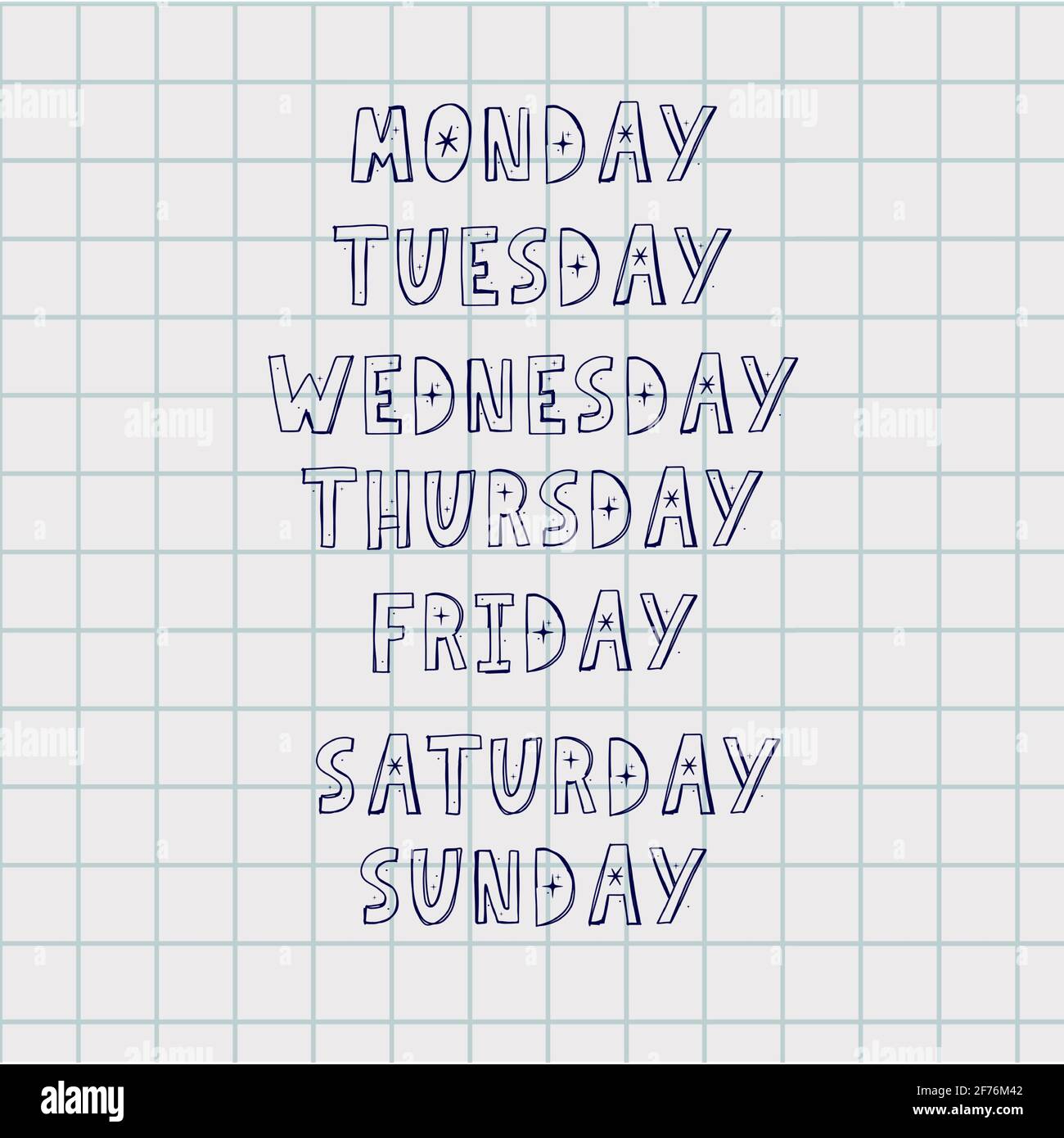 Handwritten Days of Week. Sunday, Monday, Tuesday, Wednesday, Thursday ...