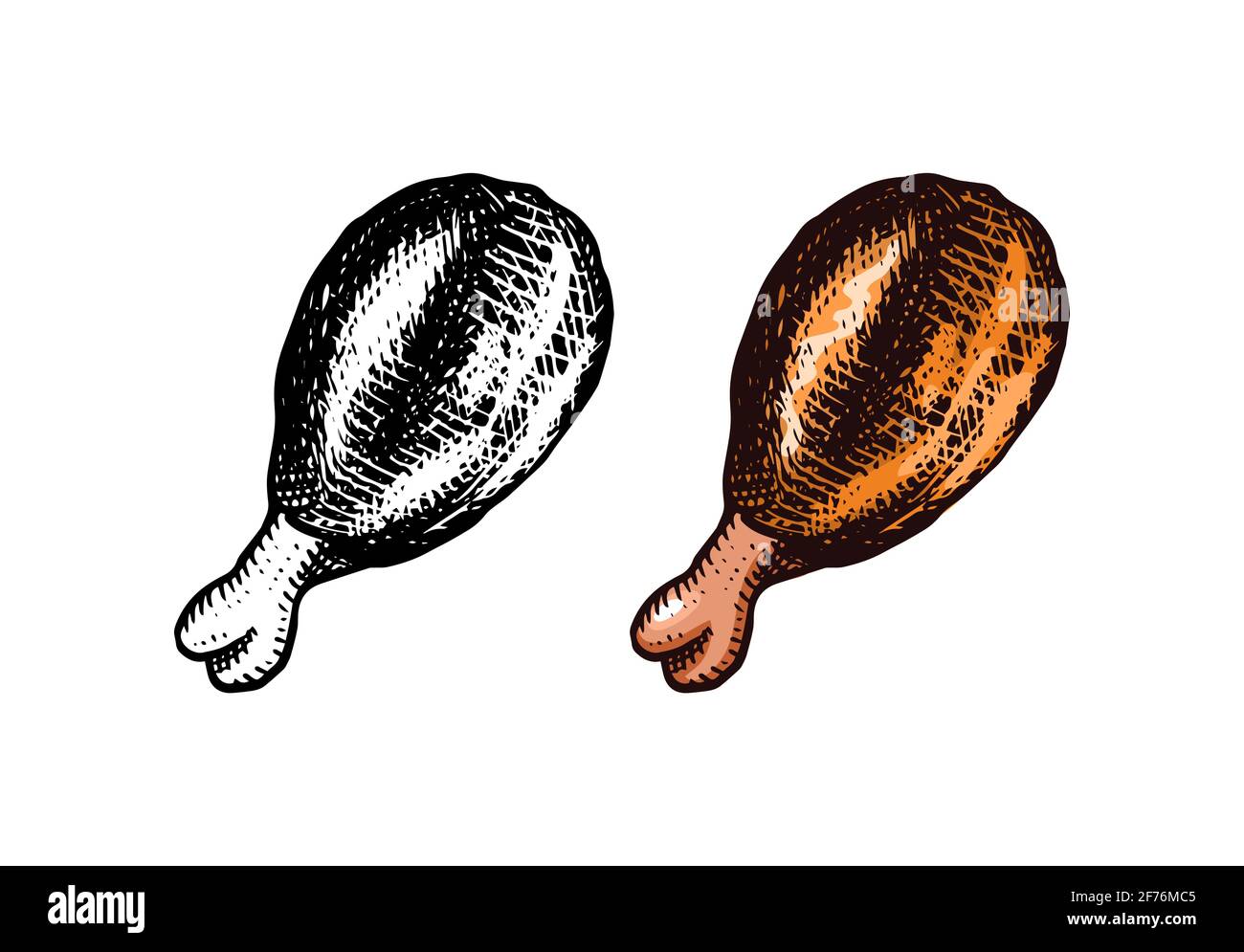 Grilled meat, bbq chicken leg. Barbecue food in vintage style ...