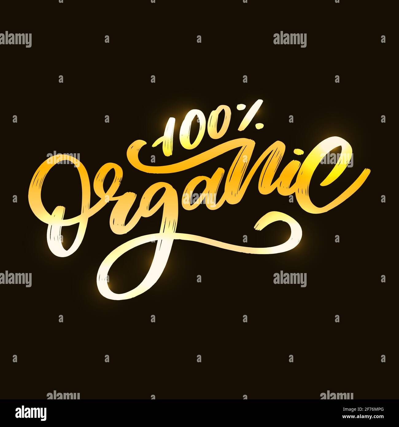 Organic brush lettering. Hand drawn word organic with green leaves ...