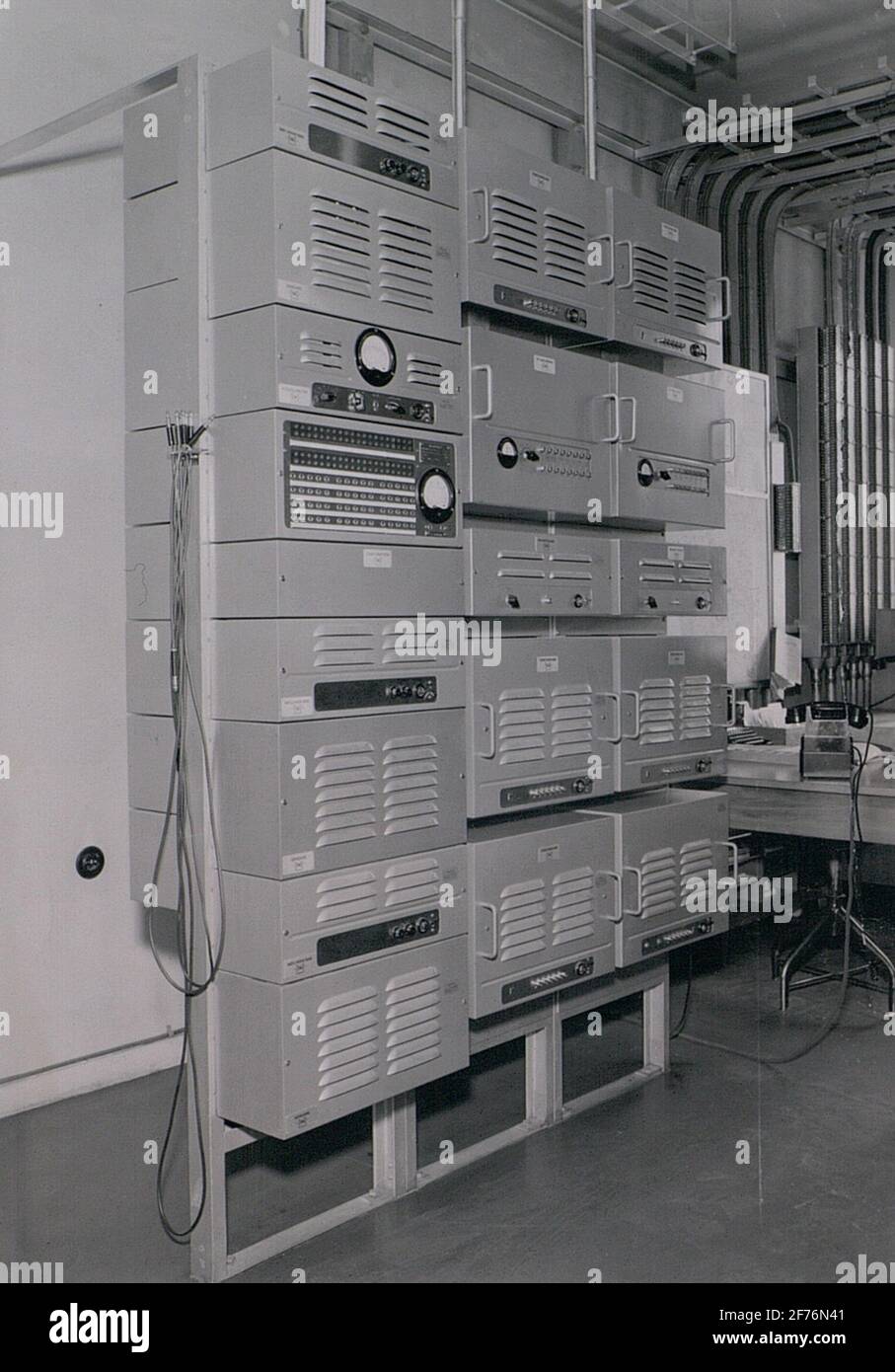 Wire drivers on telephone station Stock Photo - Alamy