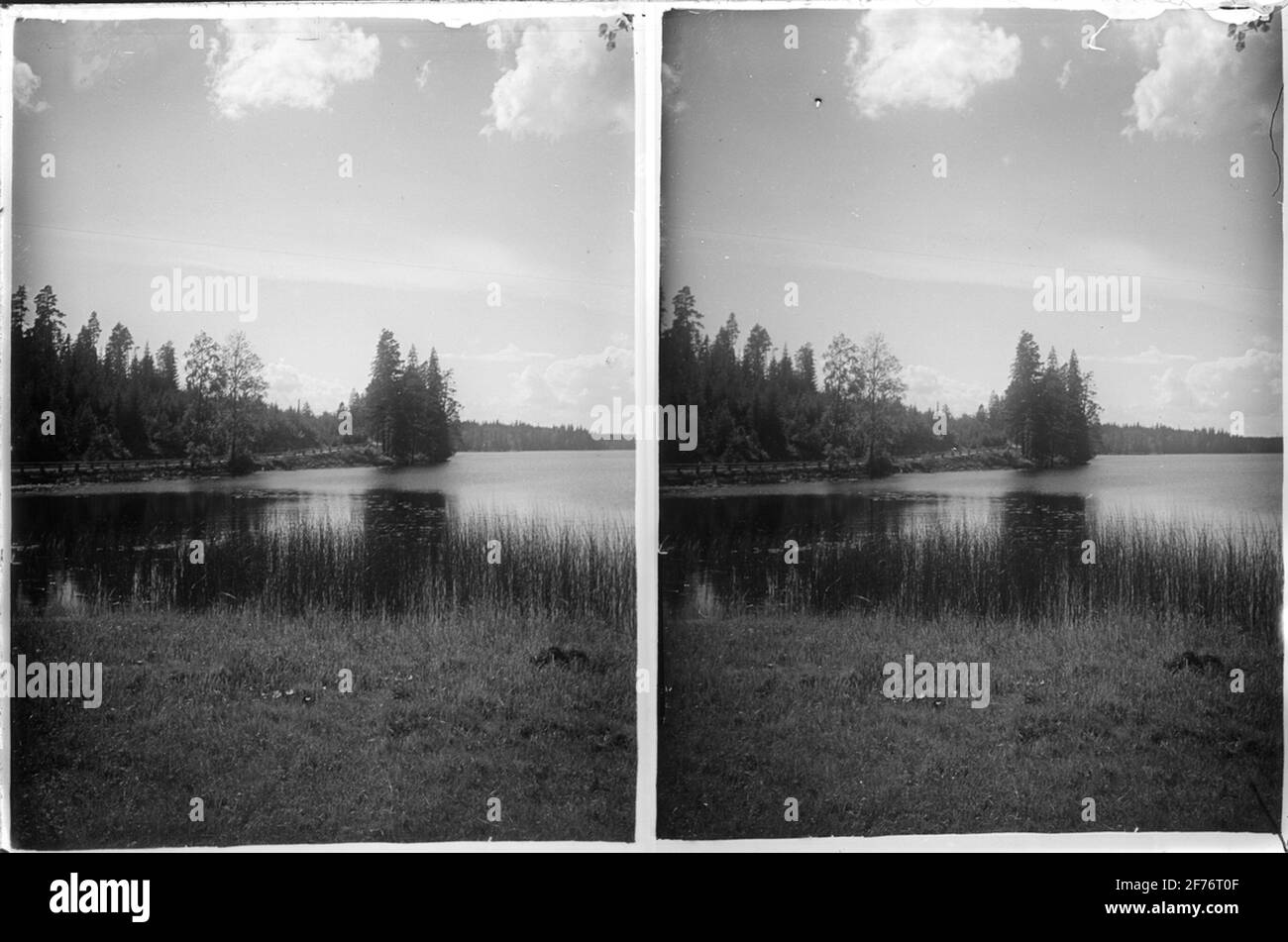 Stereo negative, view of lake, unknown place Stock Photo - Alamy