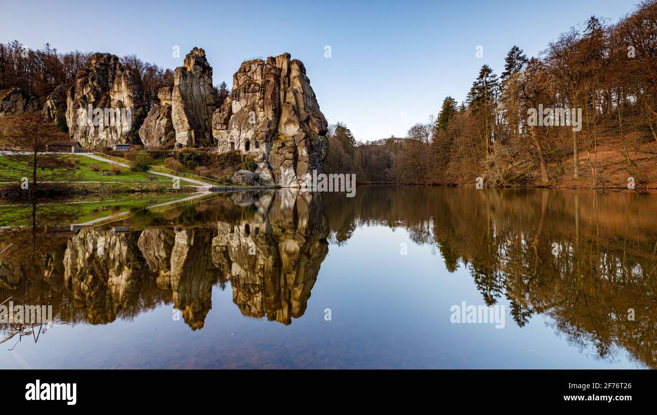 The Externsteine rock formation in the Teuteburg Forest in Germany ...