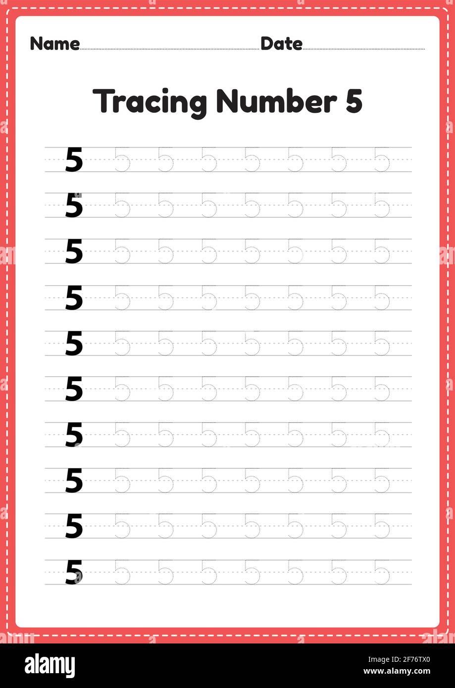 Tracing number 5 worksheet for kindergarten and preschool kids for ...
