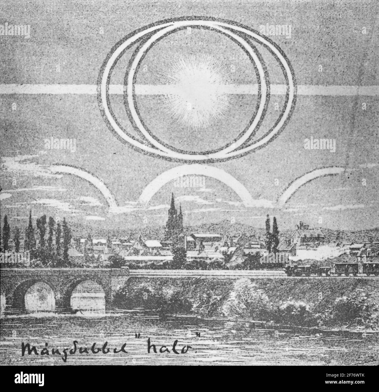 Skiopticone image with motifs on different types of weather phenomena ...
