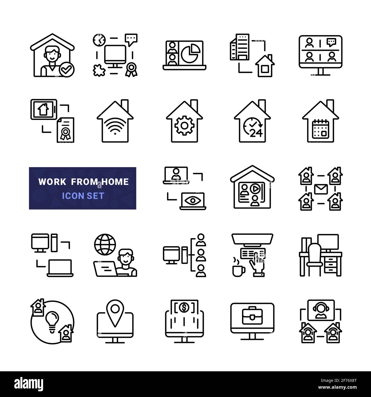 Set of Related Icon Stay and Work from Home. Included Such as workspace ...