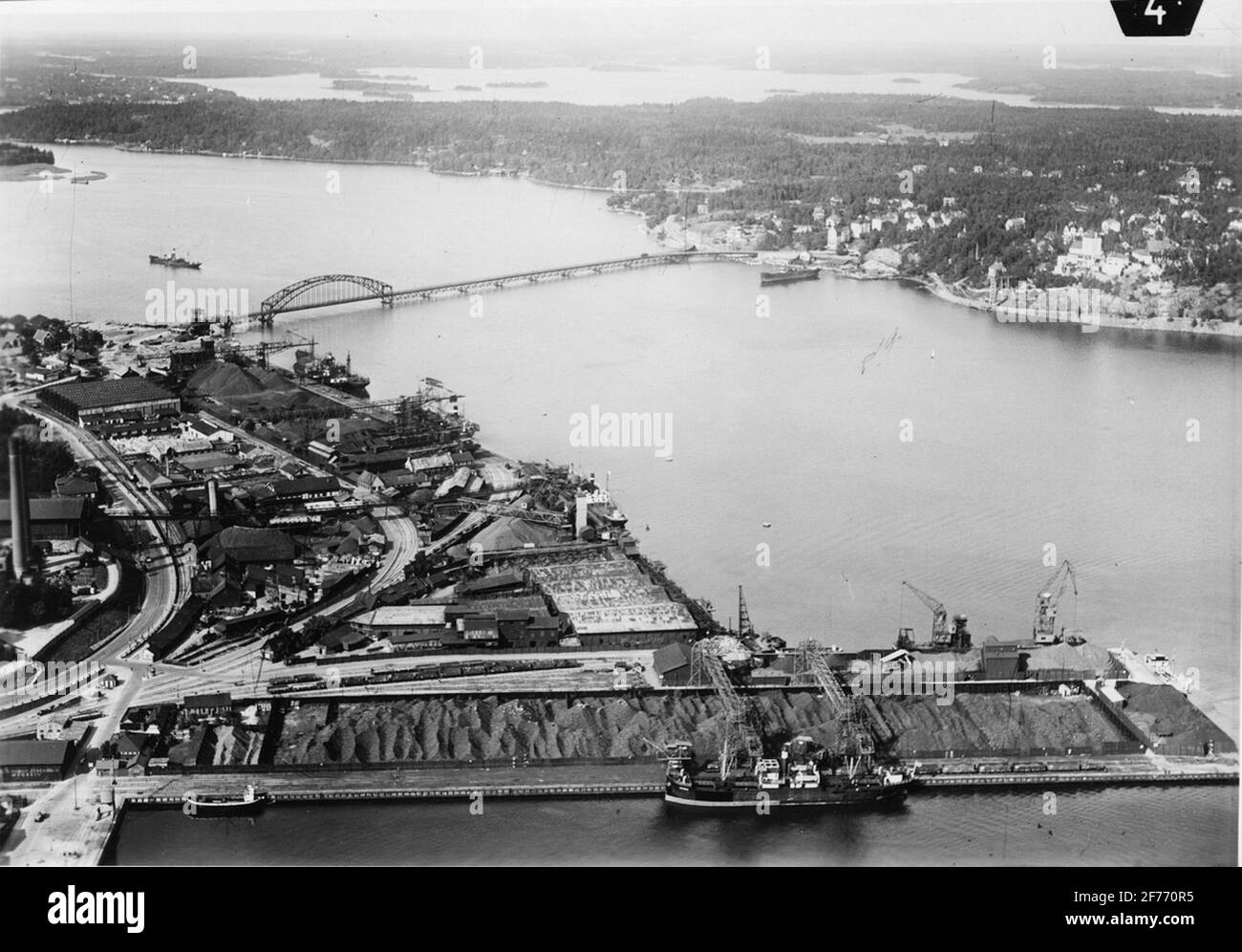 View of Frihamnen and Lidingöbron, Stockholm, 1930 Stock Photo - Alamy