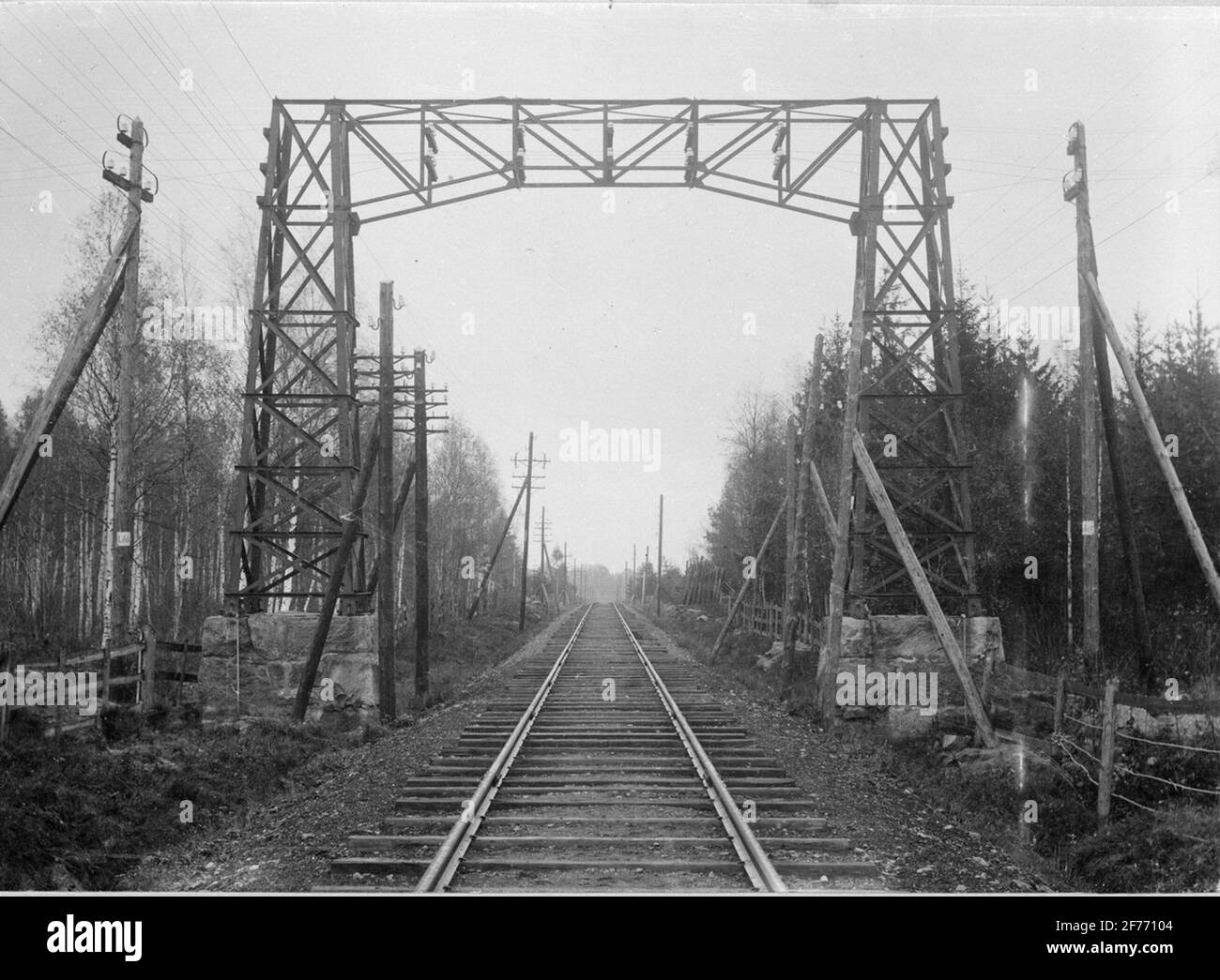 Telegraph post over railroad in Bergslagen 1905 Stock Photo - Alamy