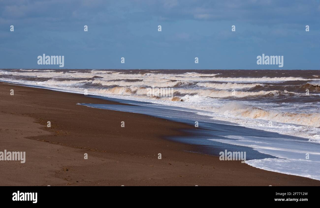 Powerful waves of the North Sea hitting the beaches of the Lincolnshire ...