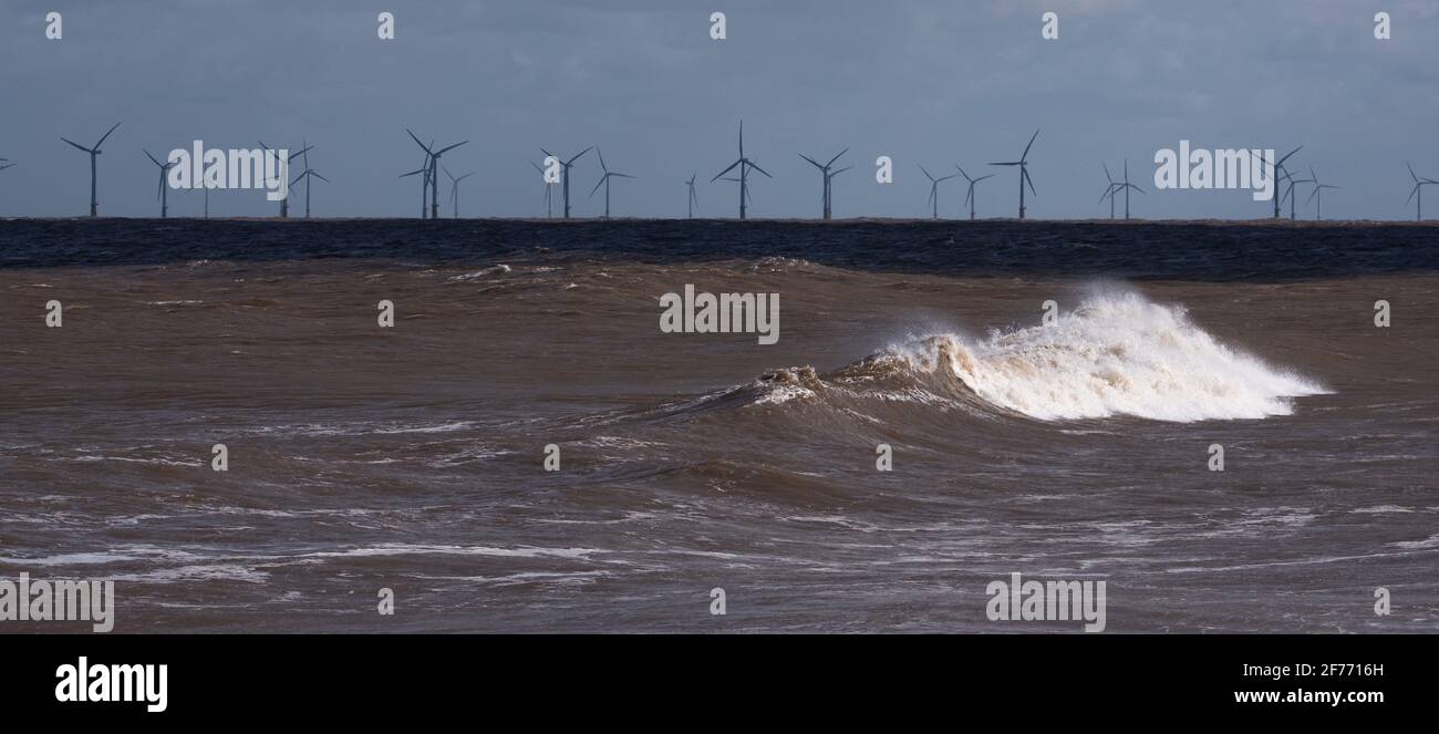 The wave power of the North Sea on the Lincolnshire coast with wind ...