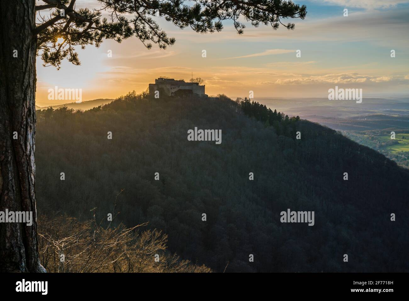 Germany, Romantic orange sunset sky decorating the magical view above ...