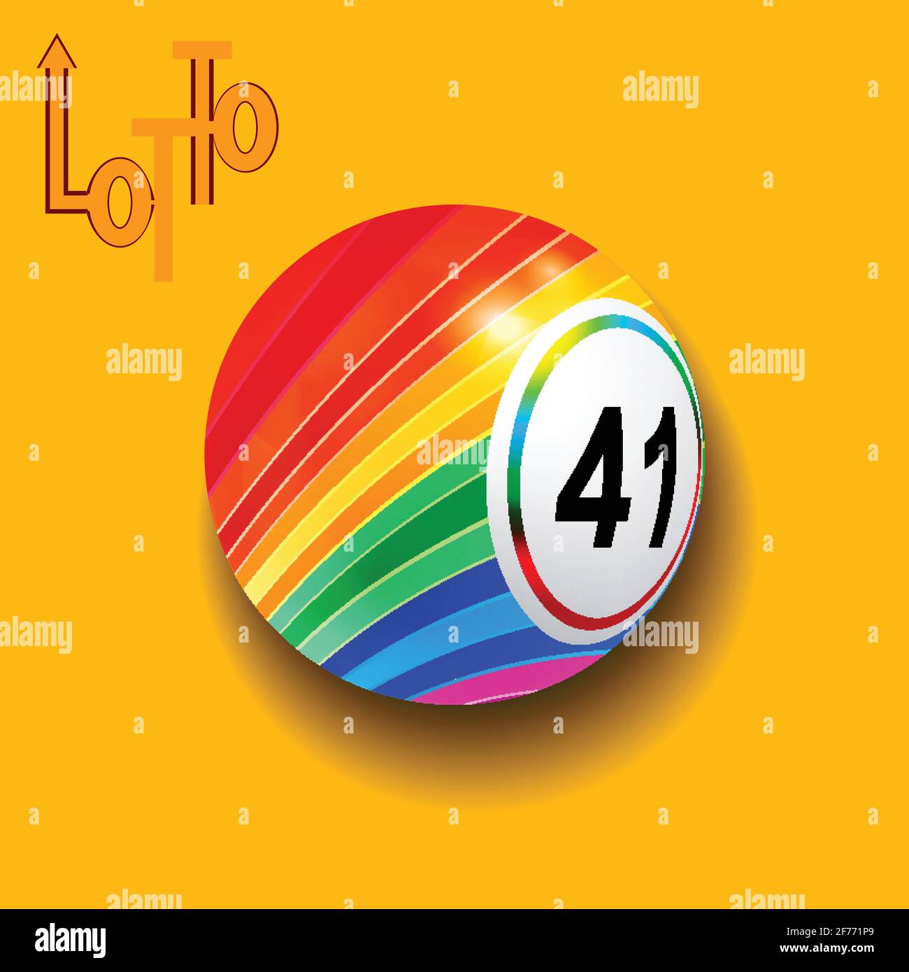 3D Illustration Of Striped Lotto Ball With Shadow Over Yellow ...