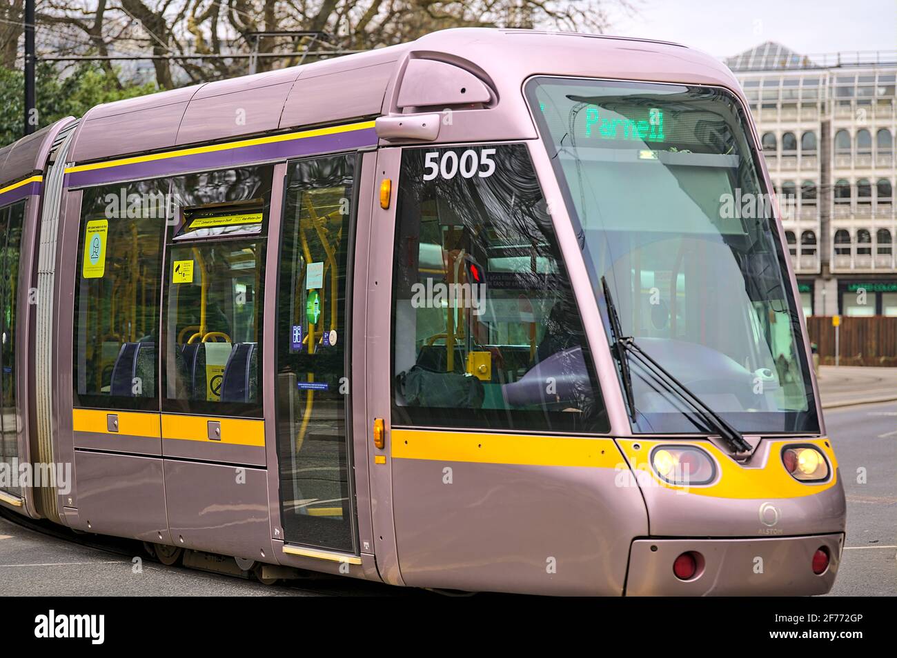 Dublin, Ireland - March 4, 2021: Beautiful closeup view of Luas tram in ...