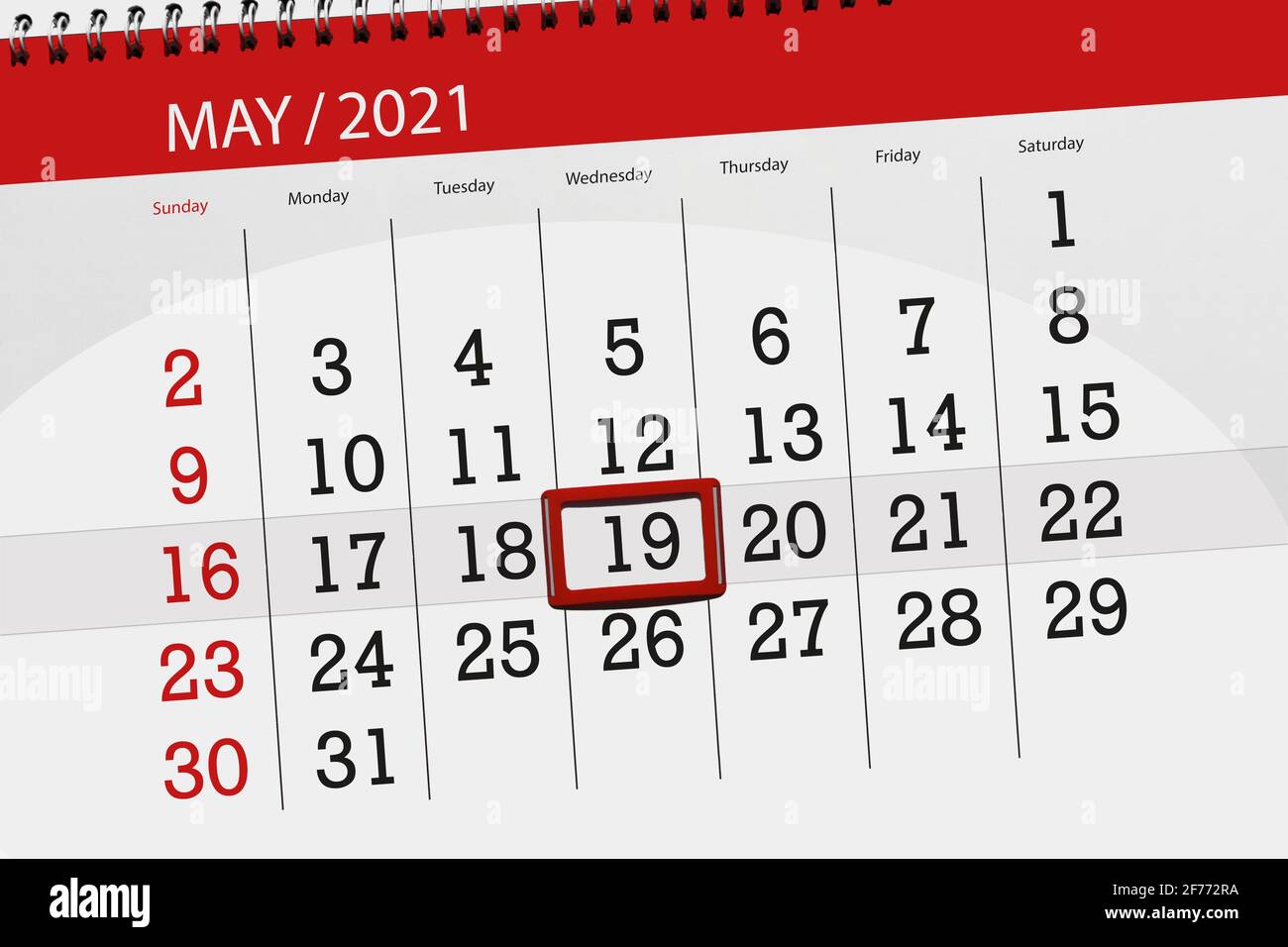 Calendar planner for the month may 2021, deadline day, 19, wednesday ...