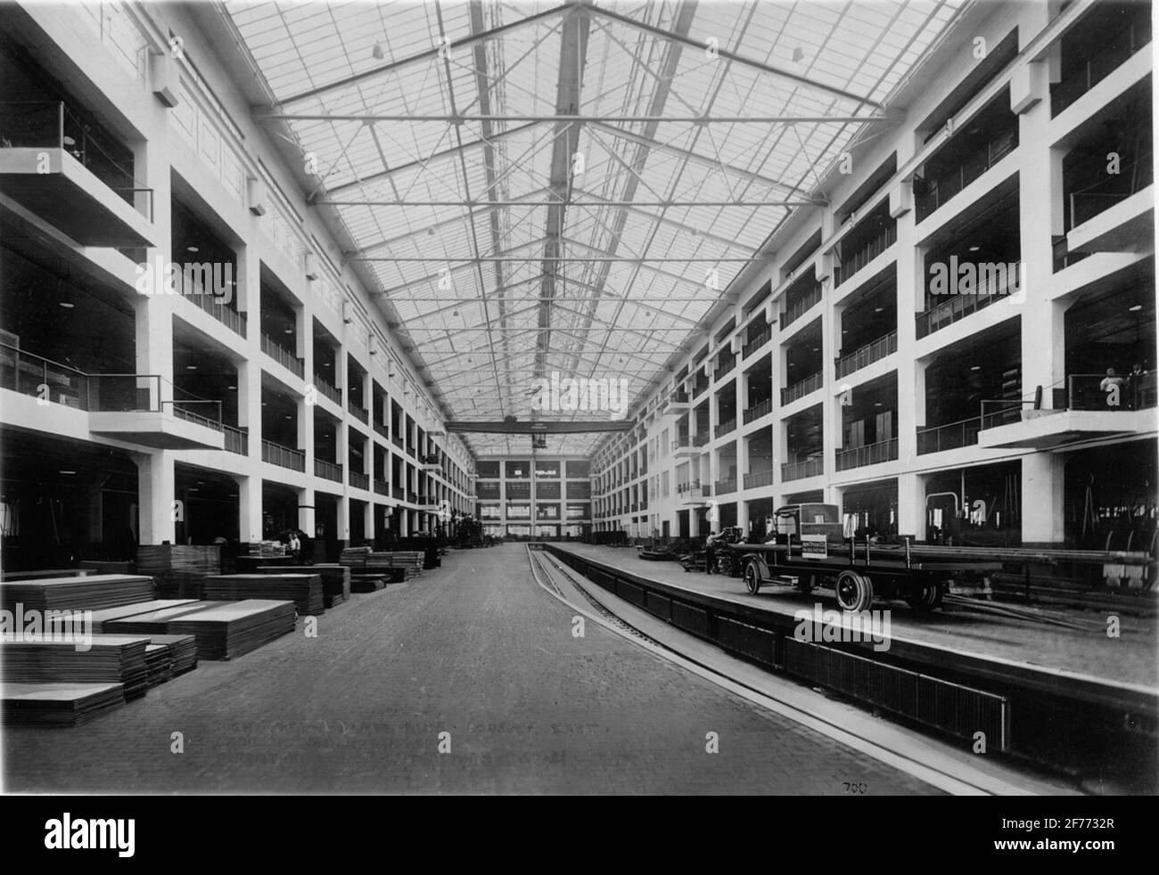 General Motors factory. After the finished car frame, it is placed on a ...