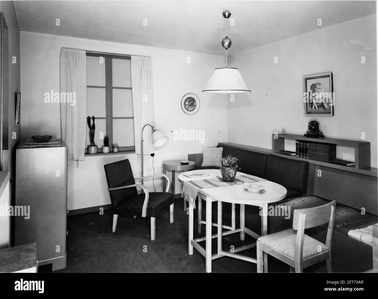 Building and Bo Exhibition in Gävle in 1937. Living room interior with ...