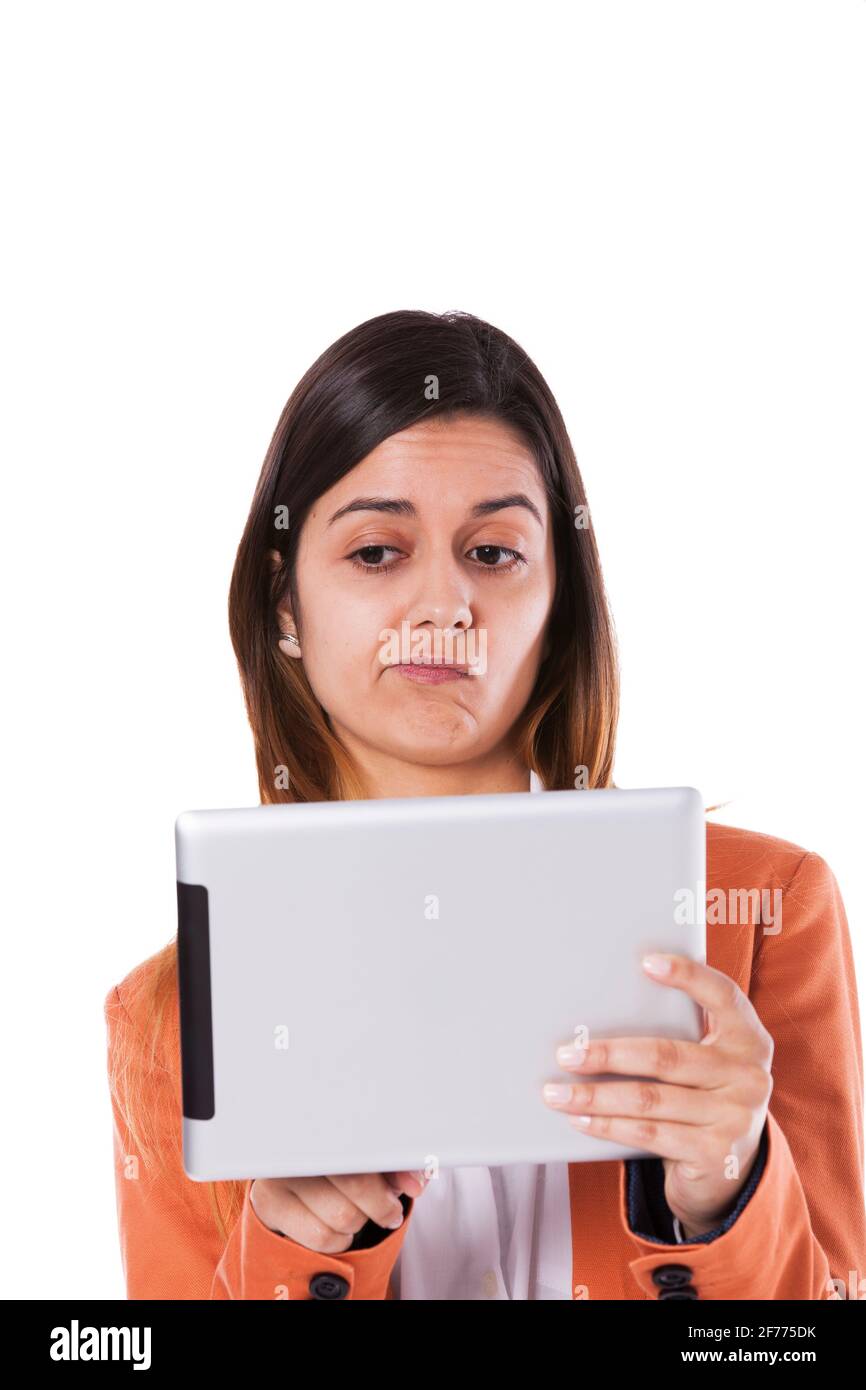 Suspicious woman and computer hi-res stock photography and images - Alamy