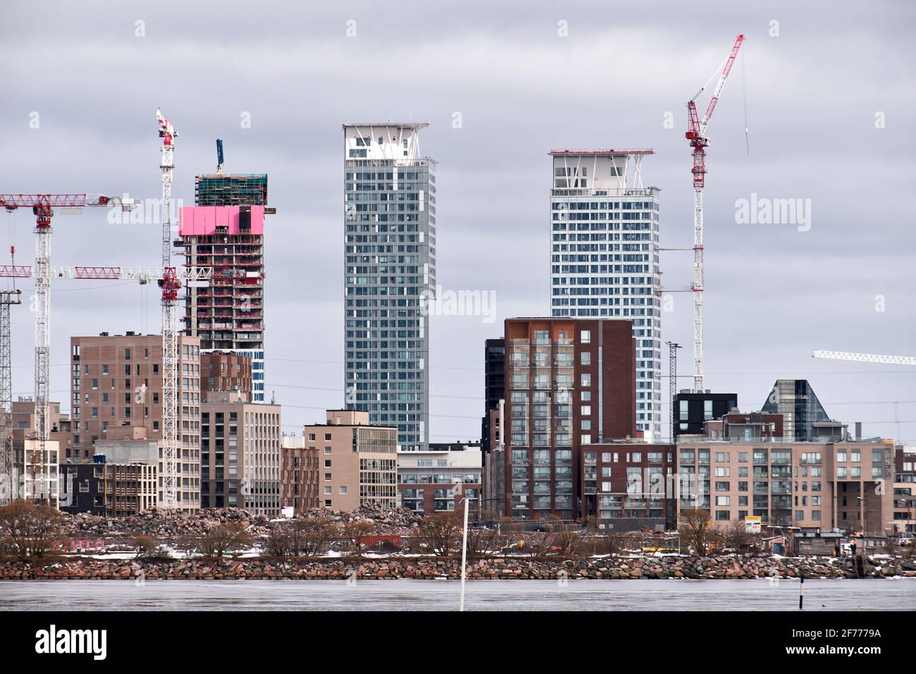 View of the first skyscrapers in Finland. Kalasatama neighborhood of ...