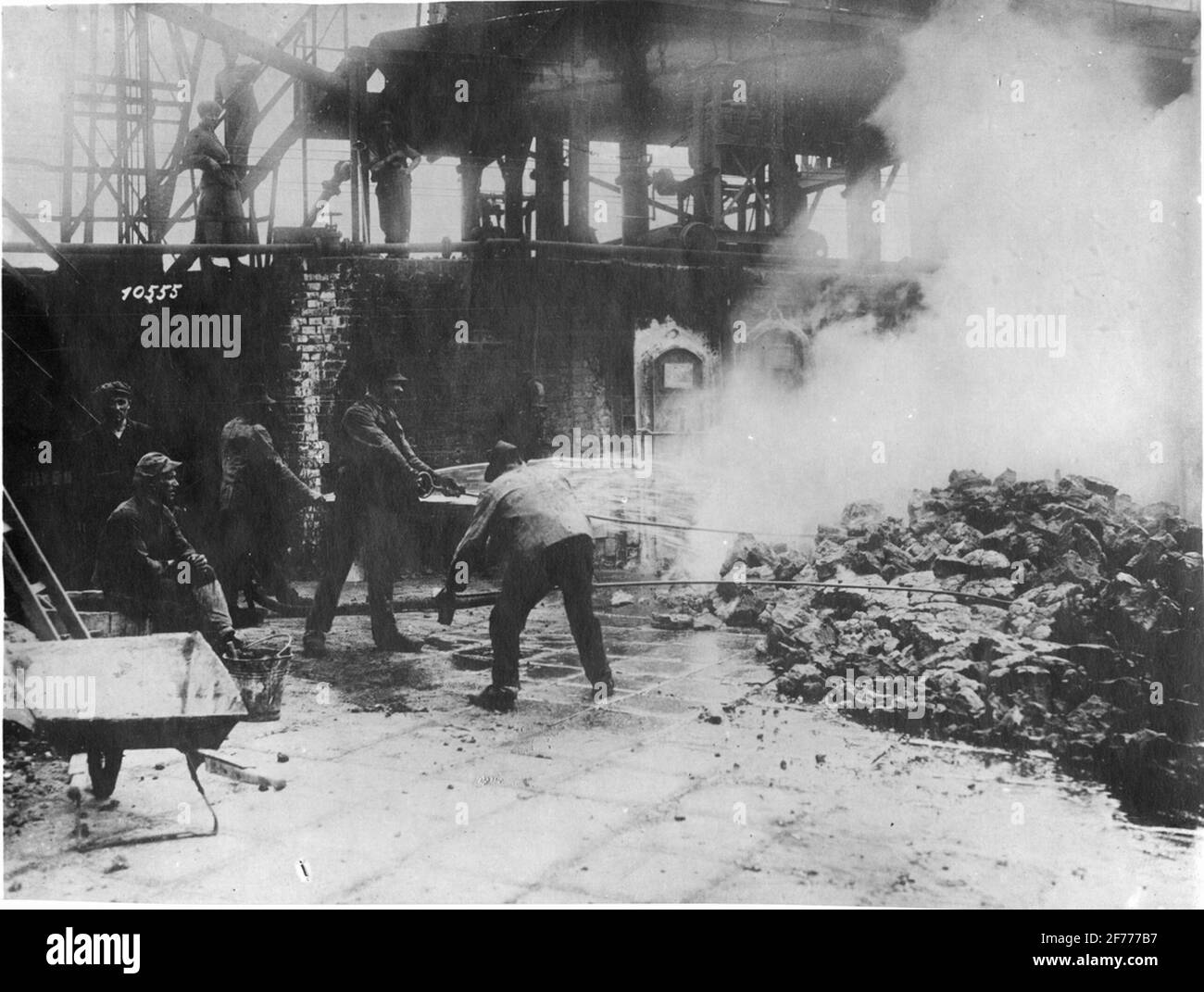 German iron industry. The coming slag out of the blast is cooled Stock ...
