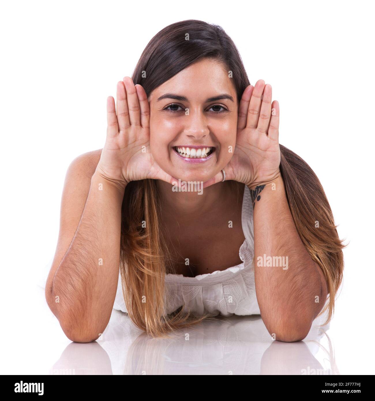 Woman framing face hands hi-res stock photography and images - Alamy