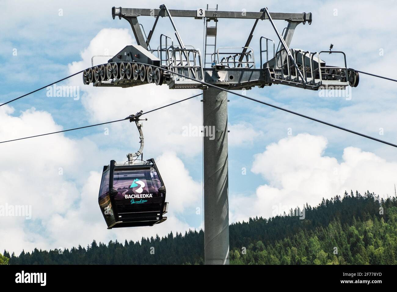 Cable car or funicular in Bachledova valley in the sky. Bachledka ...