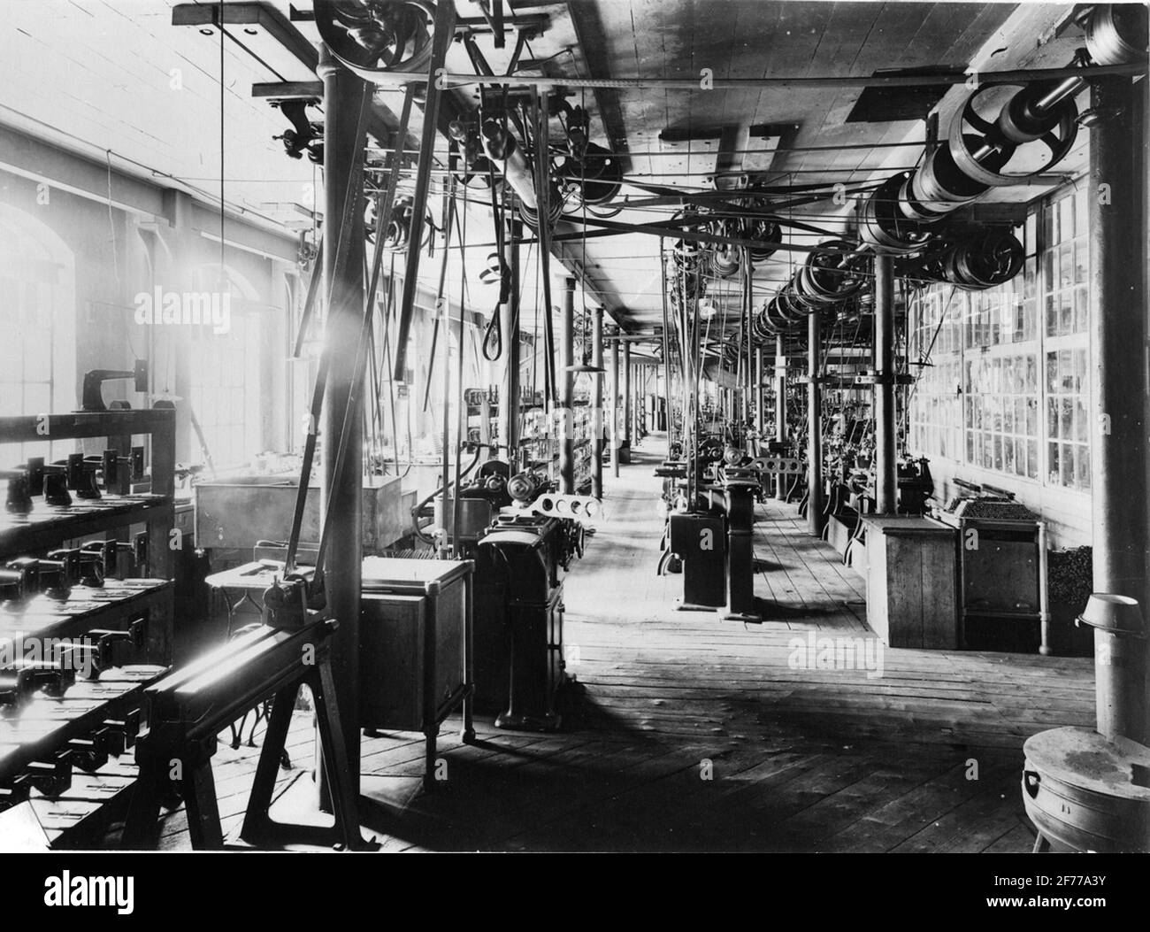 Husqvarna Weapon Fabriks AB. Interior from the sewing machine workshop ...