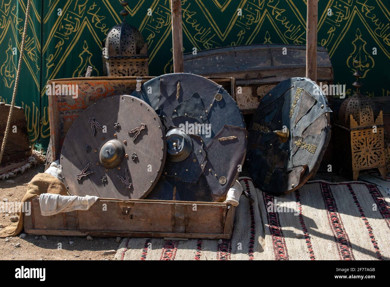 ancient arab shields from the middle ages Stock Photo - Alamy