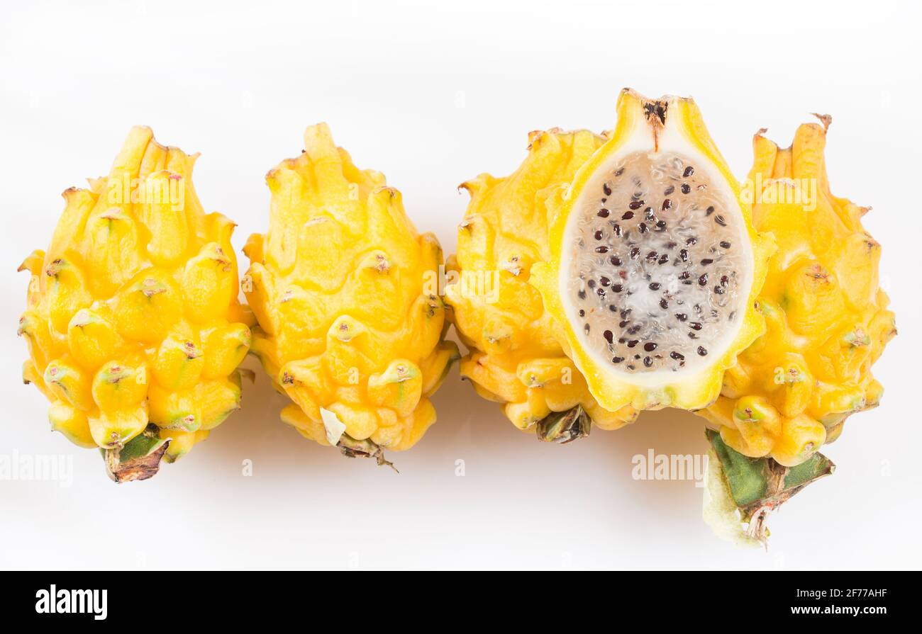 Fresh yellow pitaya on white background - Selenicereus megalanthus ...