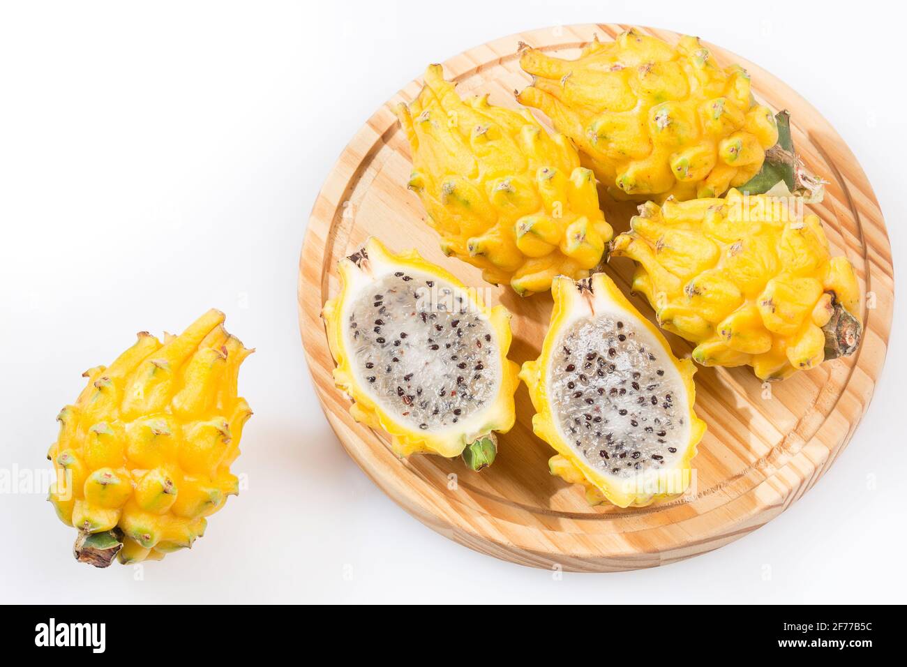 Yellow pitahaya or dragon fruit on white background - Selenicereus ...