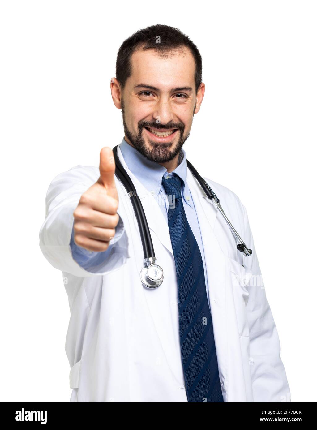 Handsome doctor portrait isolated on white giving thumbs up Stock Photo ...