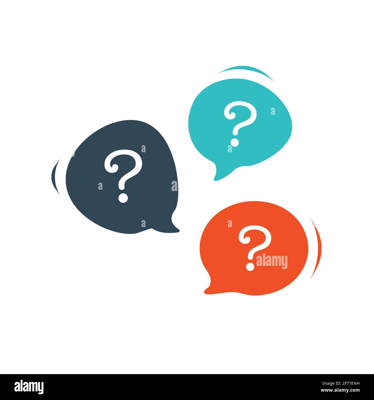 Three chat speech message bubbles with question marks. Forum FAQ icon ...