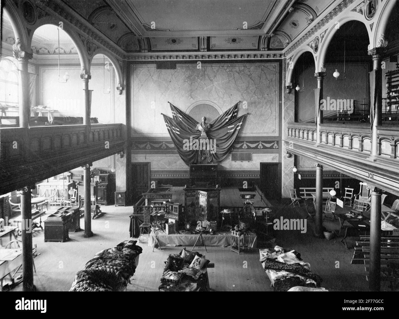 Vulcan match factory in Tidaholm. The library house's large hall Stock ...