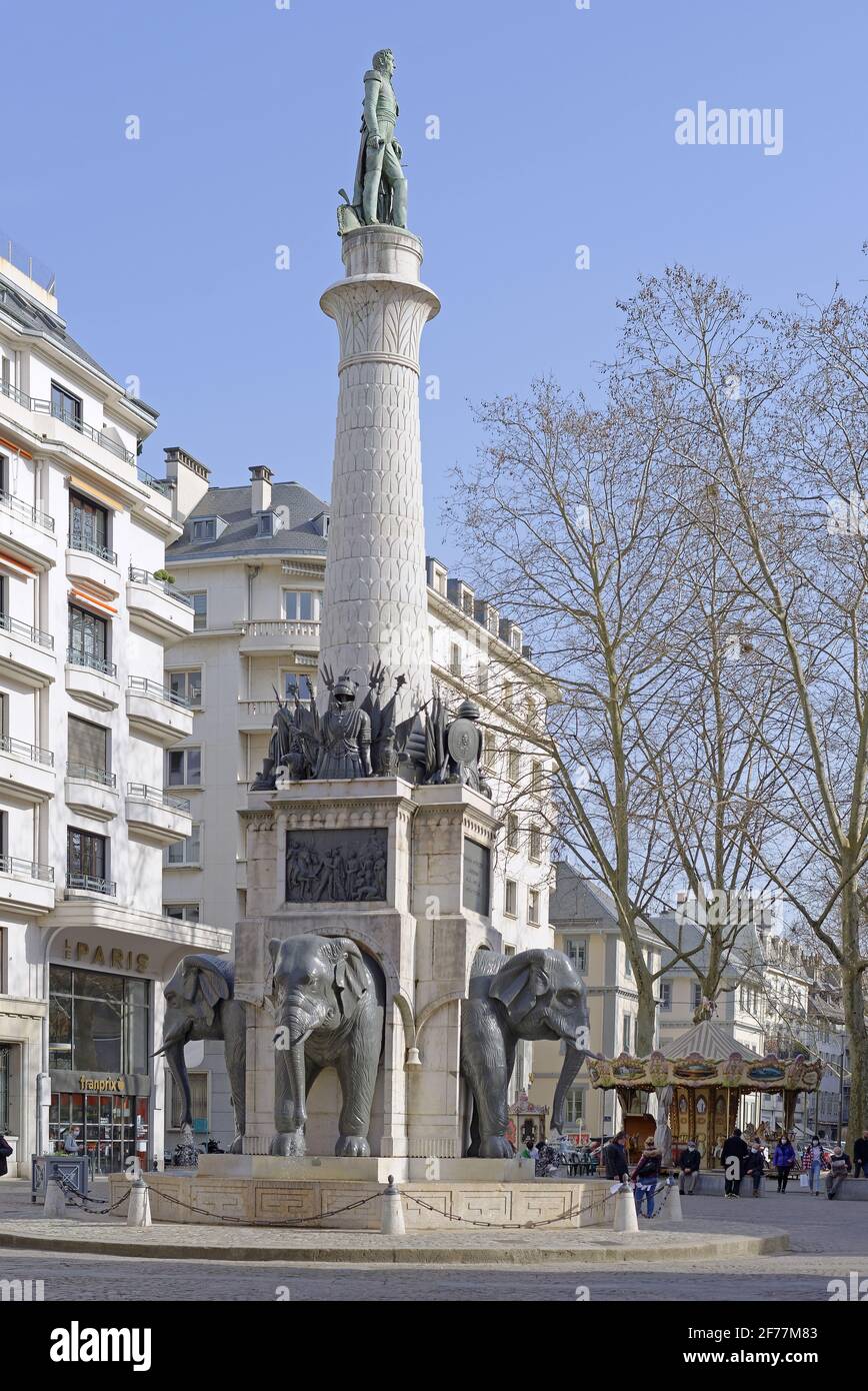 France, Savoie, Chambery, the monument of the elephant fountain called ...