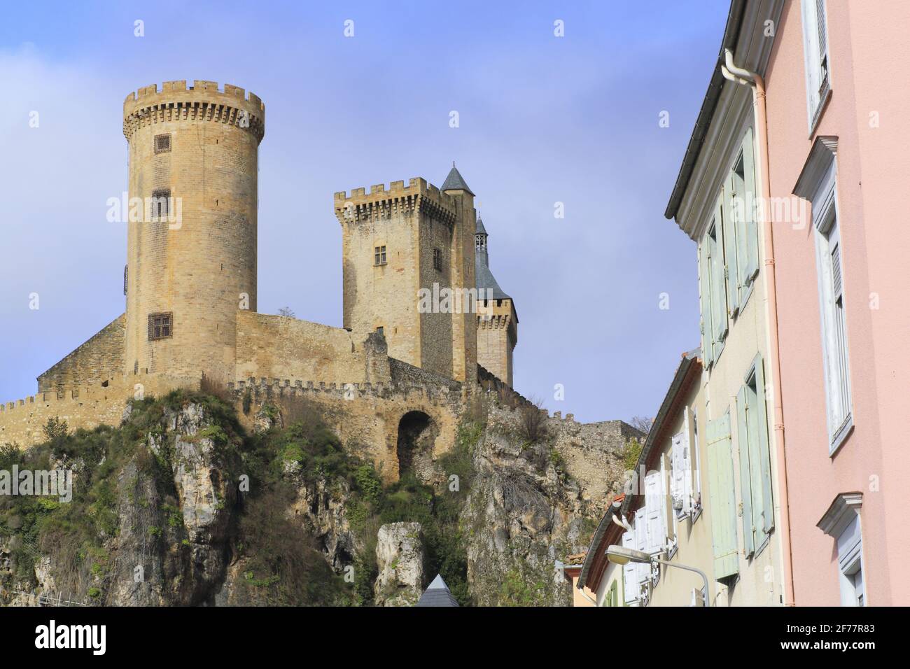 France, Ariege, Foix, 12th century Cathar castle, very restored in the ...