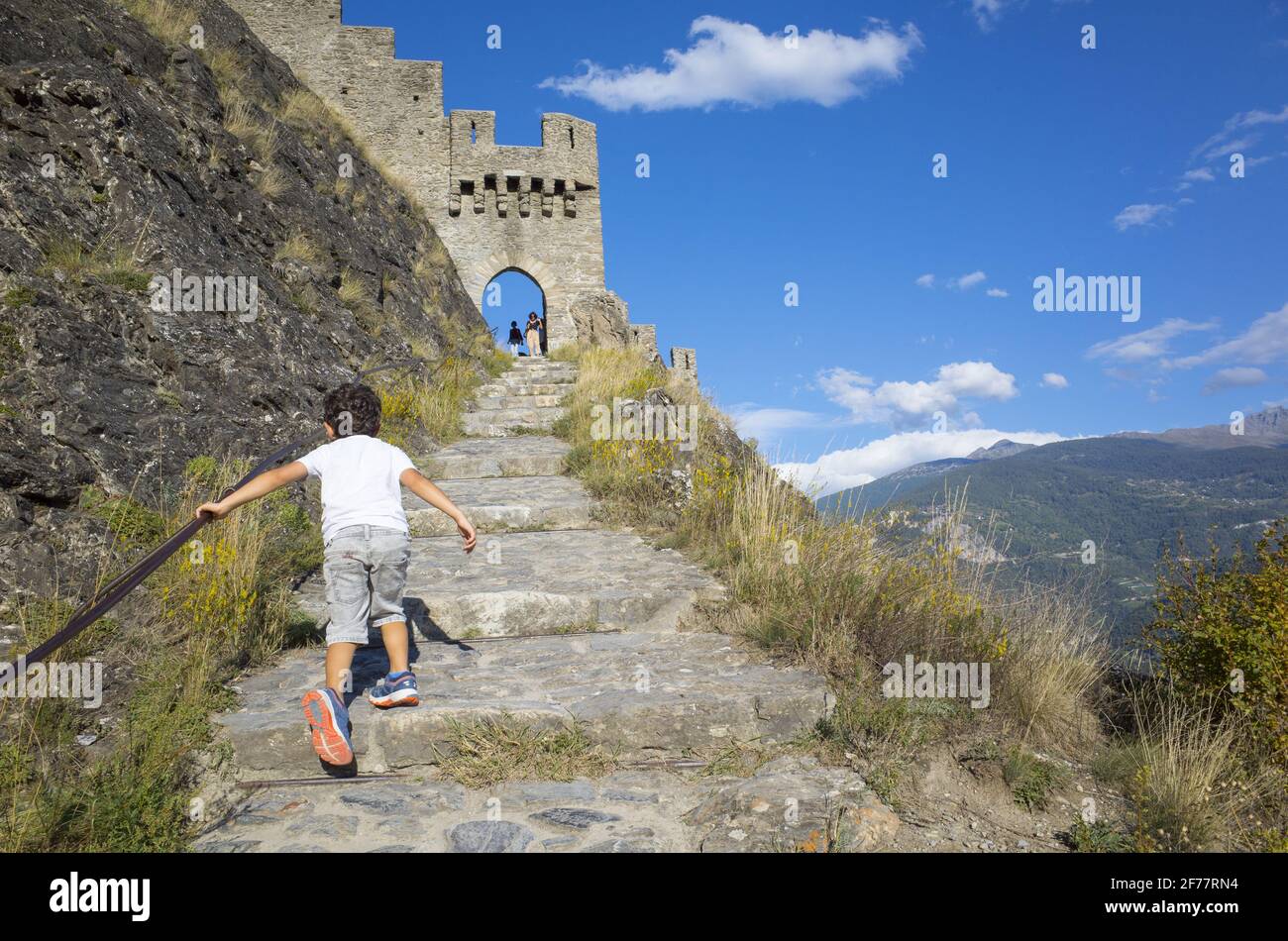 Switzerland, Wallis, Sion, the old town along Rhone river features a ...
