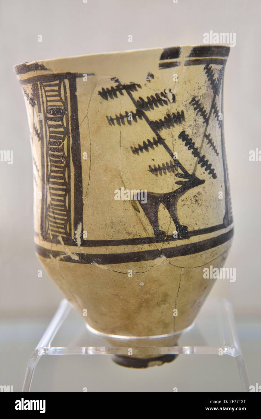 Iran, Tehran, National Museum, Pottery beaker (3750-3350 BC Stock Photo ...