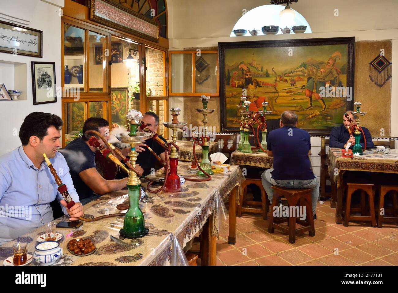 Iran, Tehran, Azari Traditional Teahouse, Hookah smoking Stock Photo ...