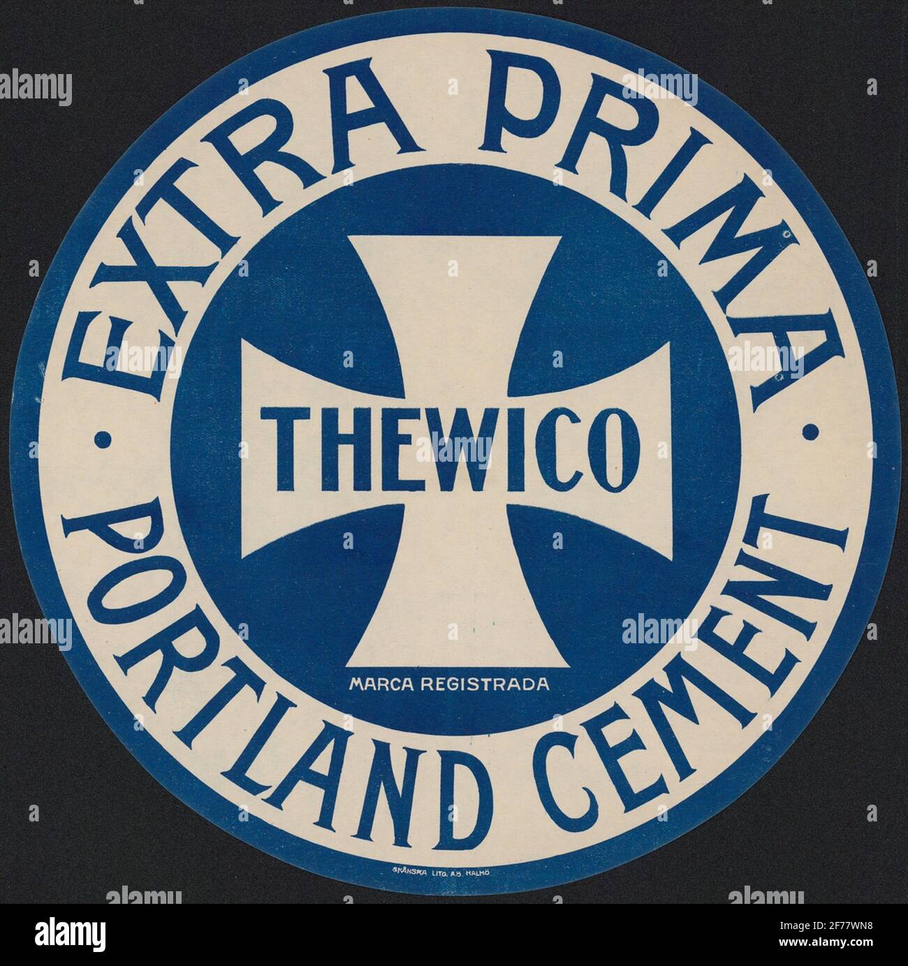 Factory mark for cement bags. Thewico. Extra prima Portland cement ...