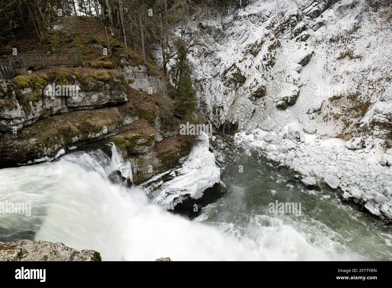 Switzerland, Neuchatel canton, Les Brenets, Saut du Doubs, view of the ...