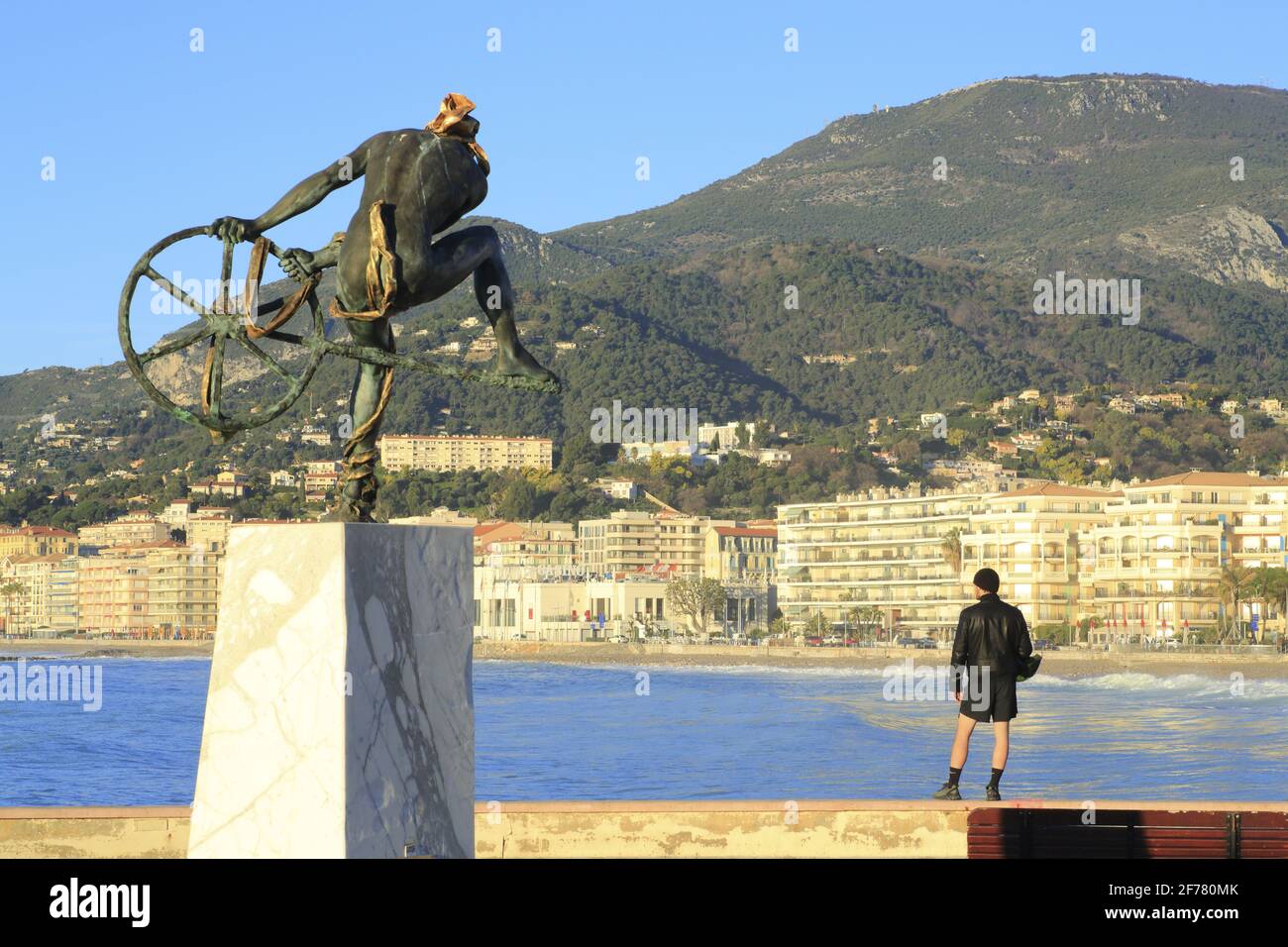 France, Alpes Maritimes, Menton, Fossan beach with in foreground a ...