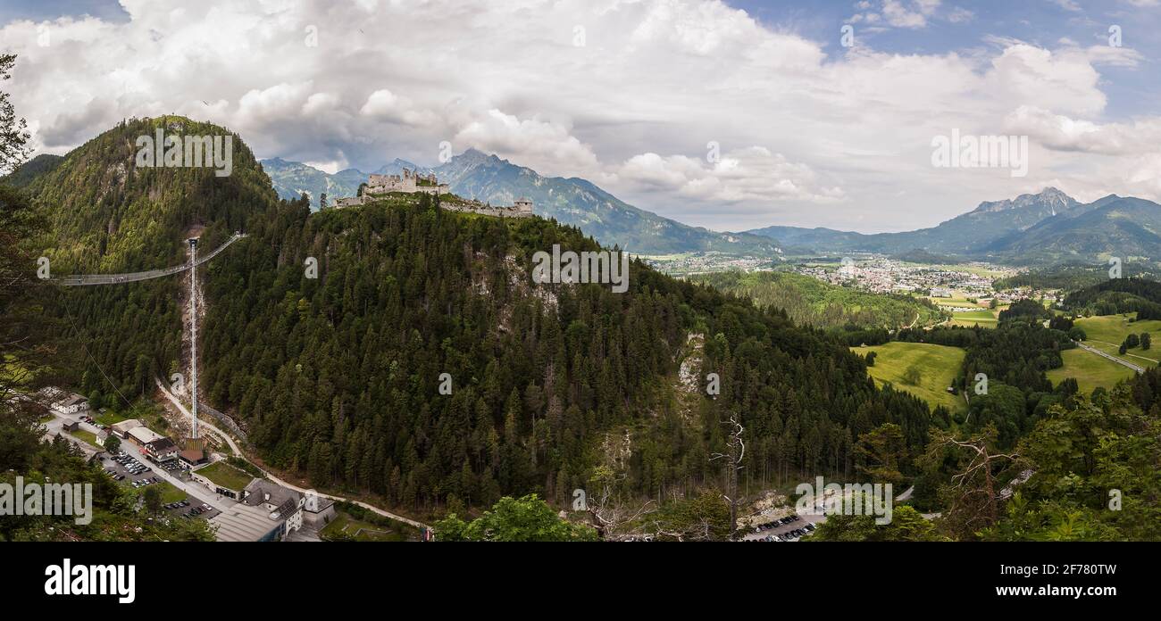 Panorama Reutte in Tyrol with Pedestrian suspension bridge and ...
