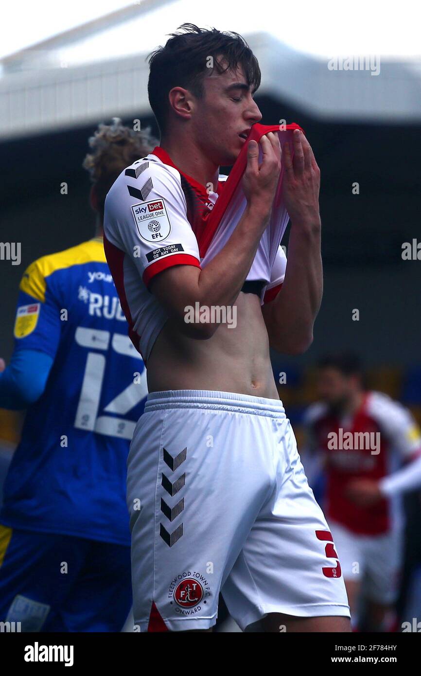 LONDON, UK. APRIL 5TH: Harrison Holgate of Fleetwood Town gestures ...