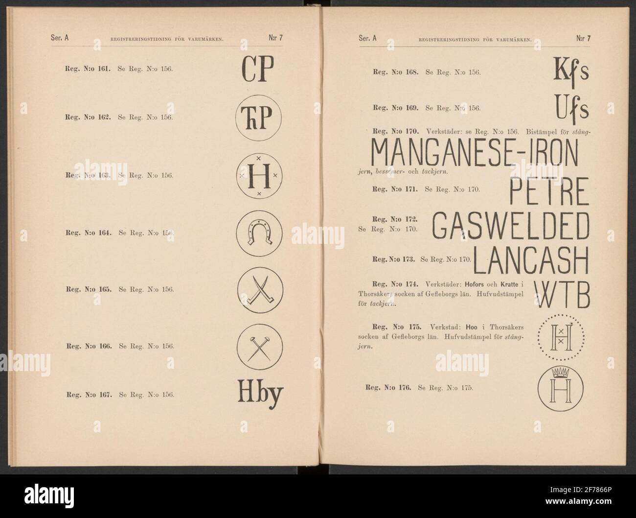 Registration magazine for brands 1885. Series A, Swedish iron stamps ...