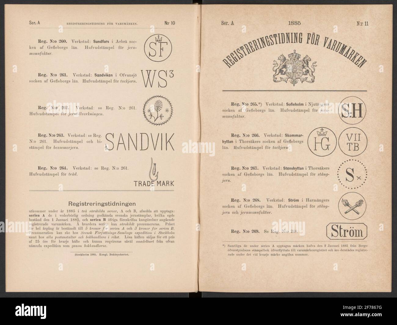 Registration magazine for brands 1885. Series A, Swedish iron stamps ...