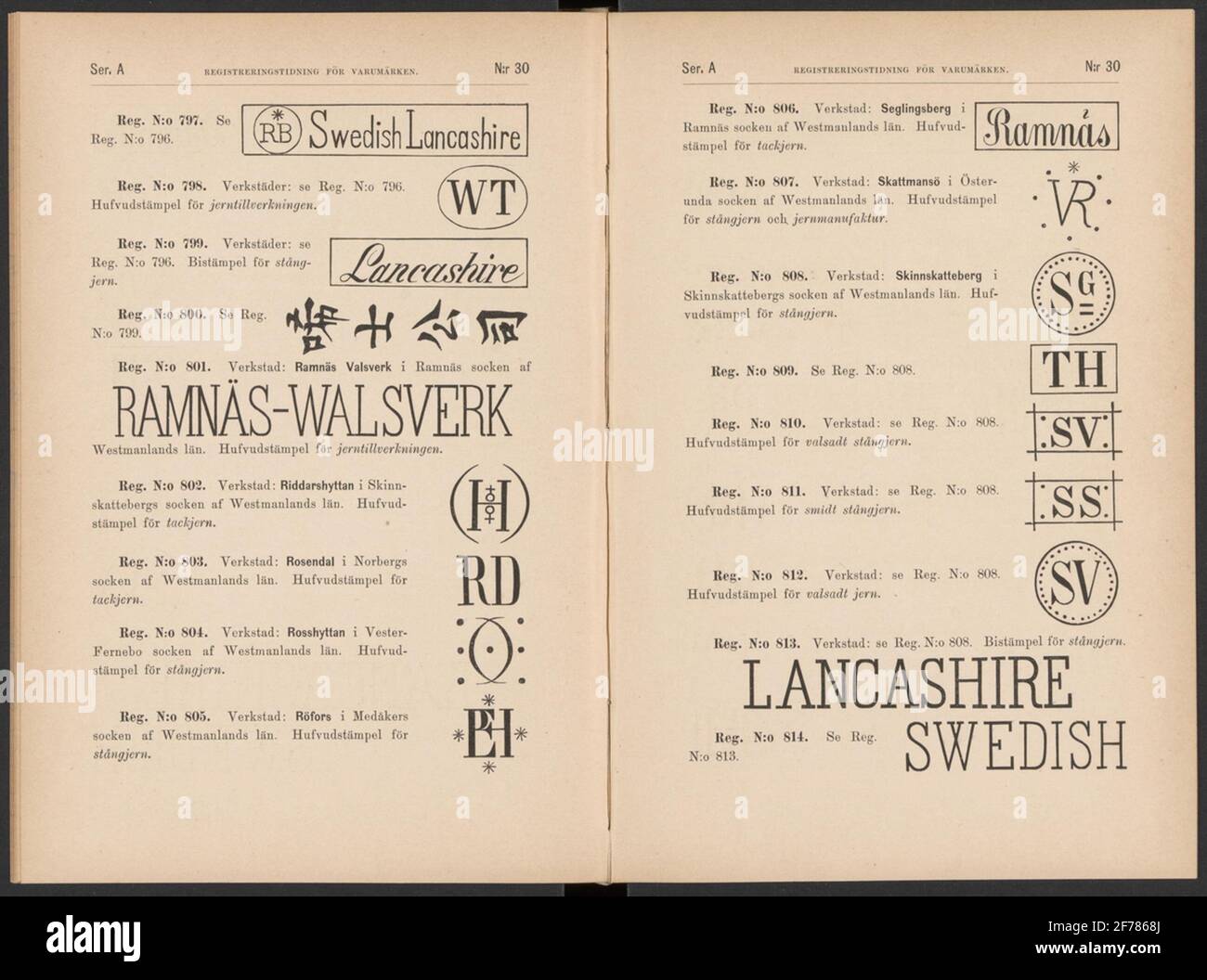 Registration magazine for brands 1885. Series A, Swedish iron stamps ...